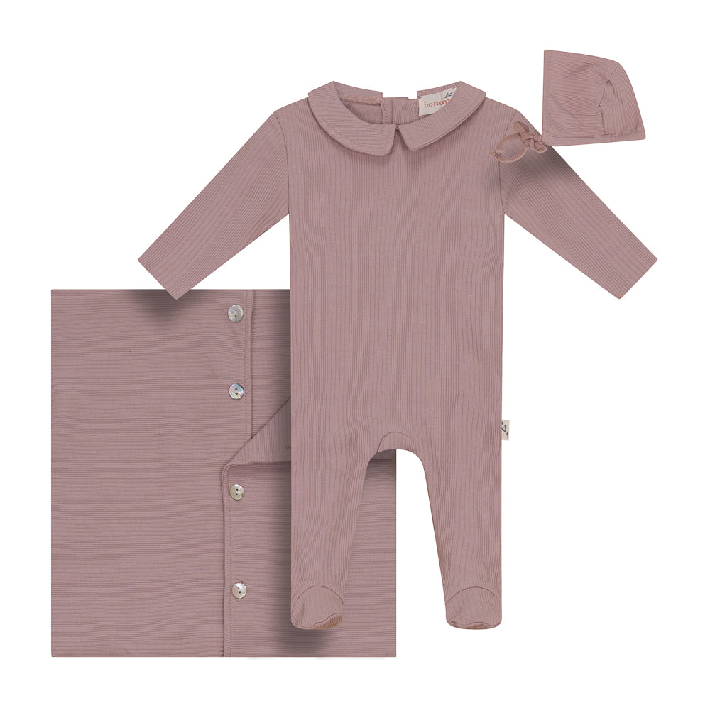 Bondoux Bebe Rib Knit Collar Pink Three Piece Set – Infantinibaby