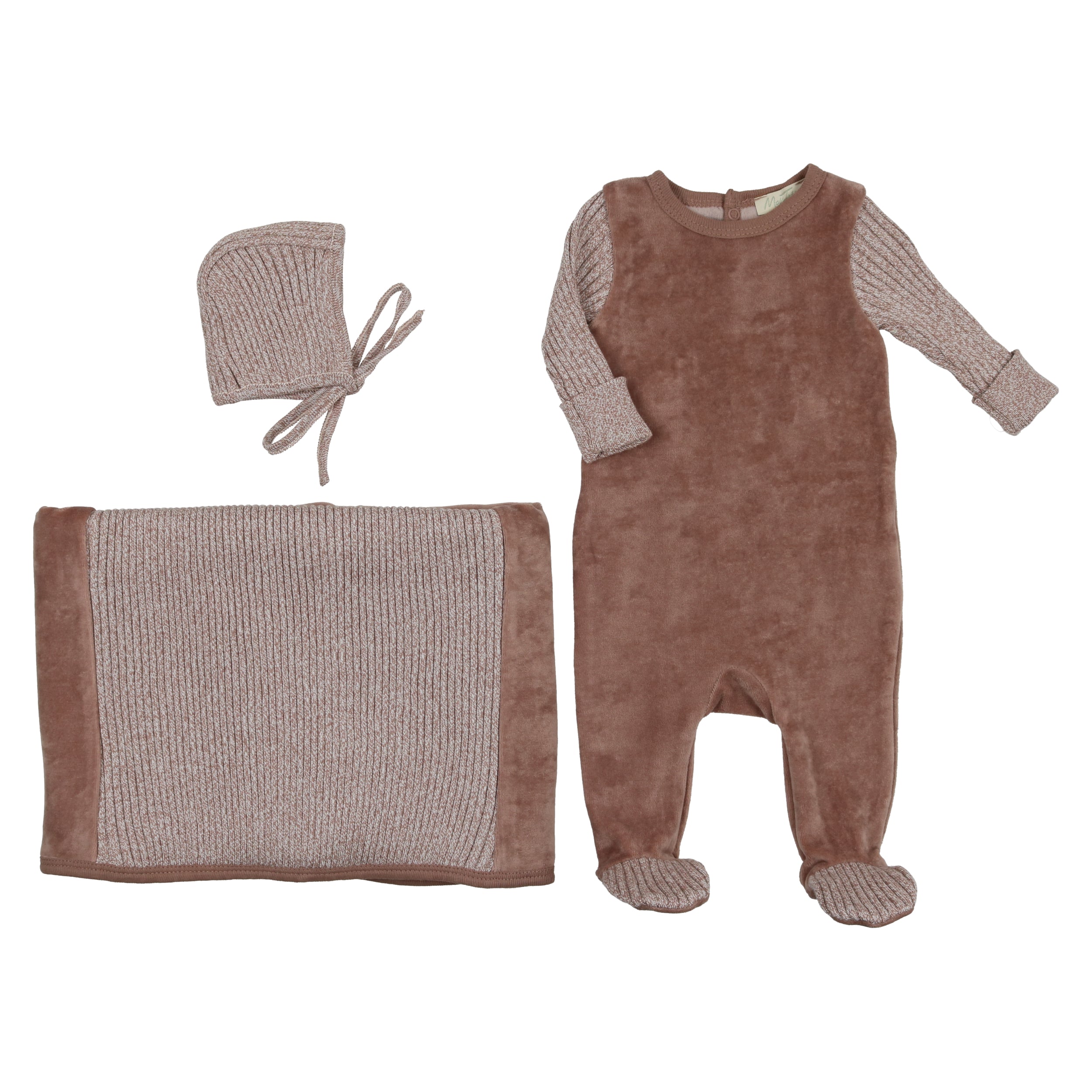 Mon Tresor French Heather Ginger Brown/Ivory Velour/Knit Three Piece S ...