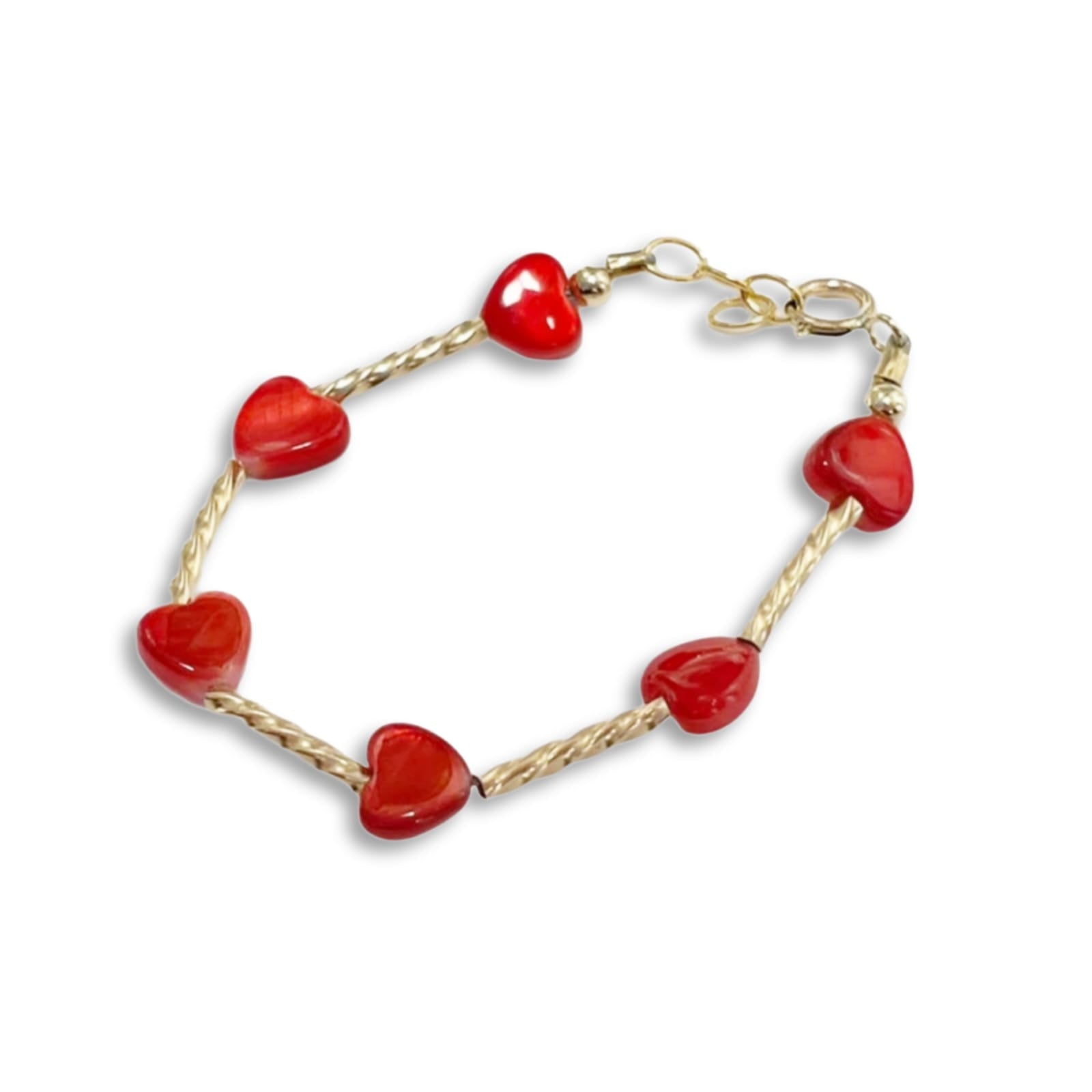 My Little Jewel Red Shell Hearts/Gold Ribbed Bars Bracelet – Infantinibaby