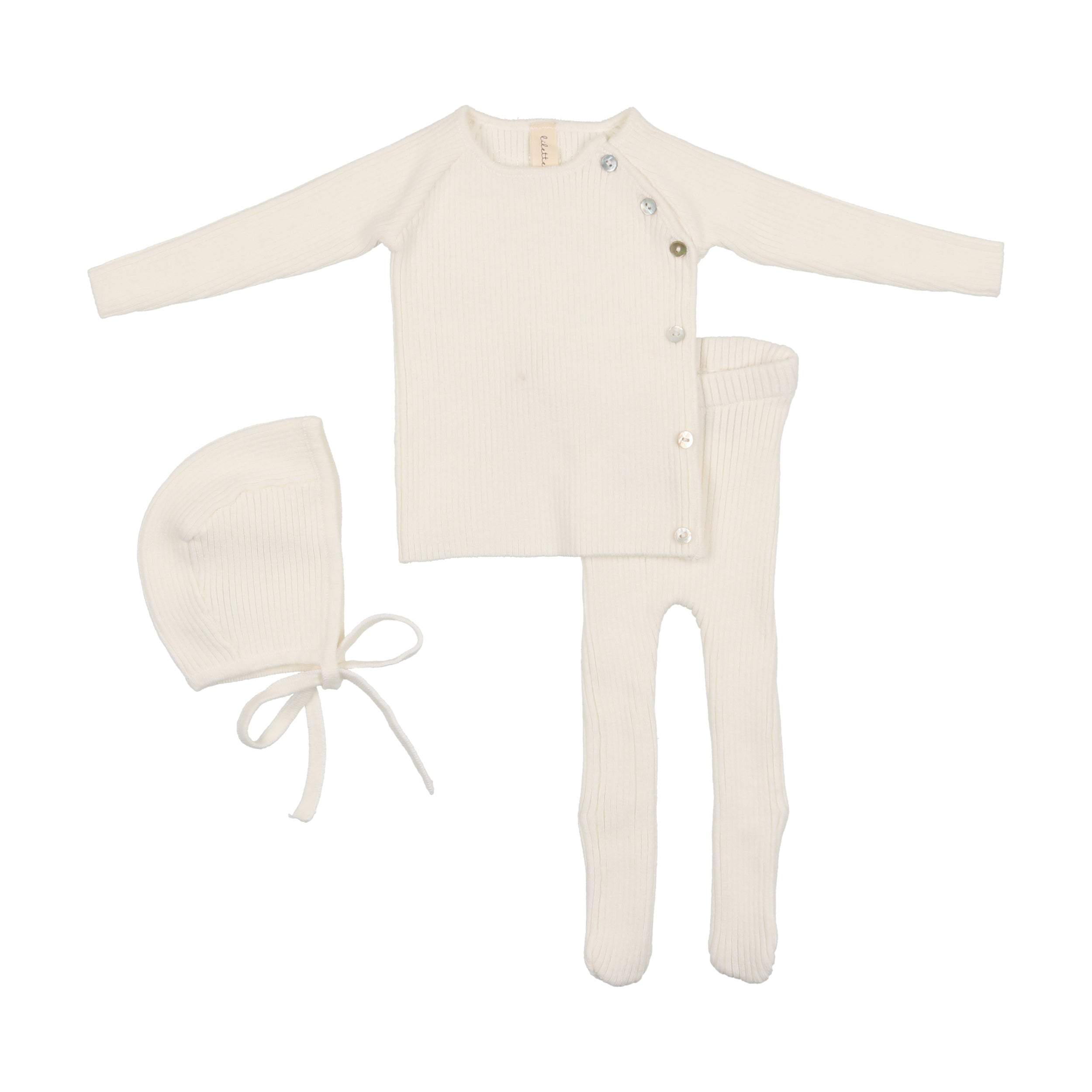 Lilette Bris Outfit Knit Ribbed Winter White (Top, Footed Pant, Bonnet ...